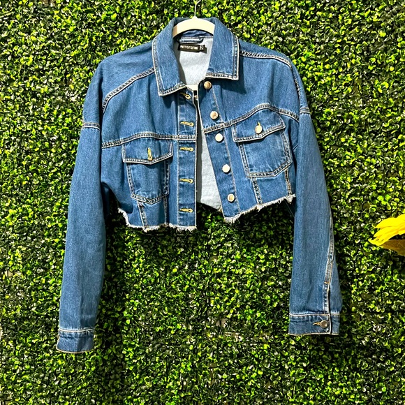 PrettyLittleThing | Jackets & Coats | Oversized Cropped Denim Jacket ...